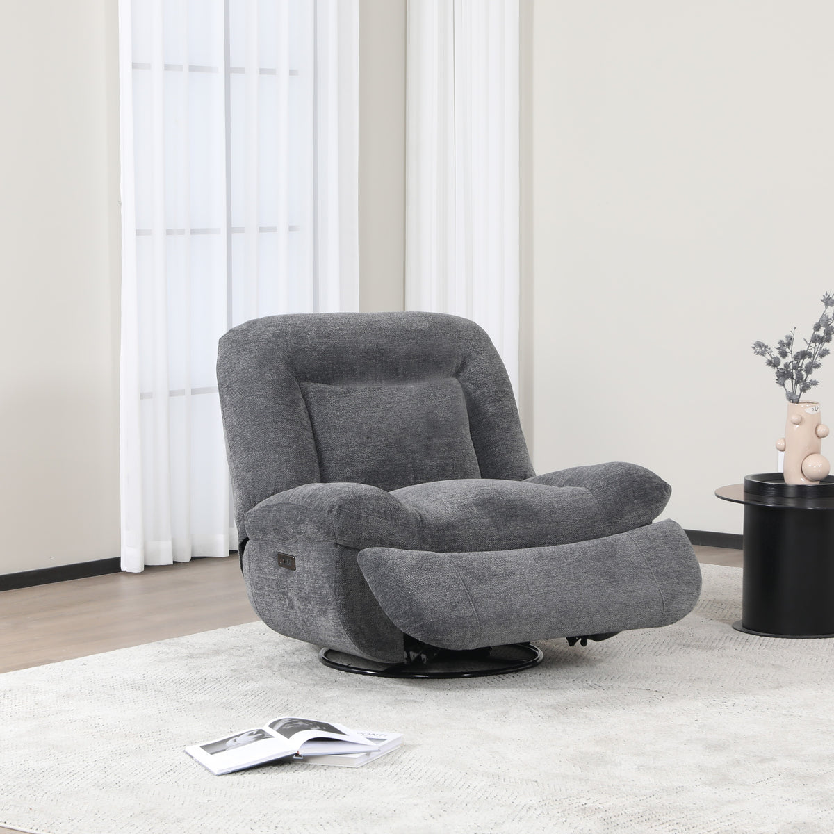Ebba Reclining Chair in Dark Grey - Recliners at Lowneys Furniture